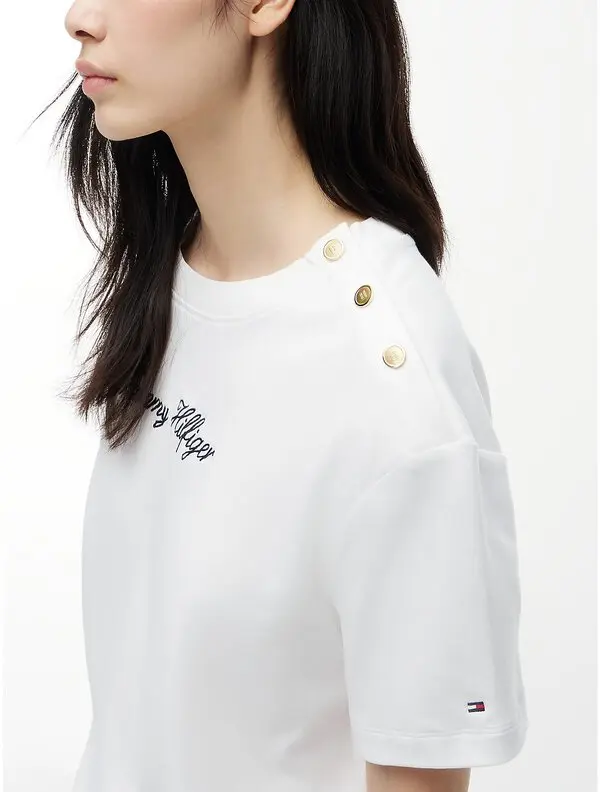 Tommy Hilfiger Script Logo Cotton Interlock T-shirt - Ecru