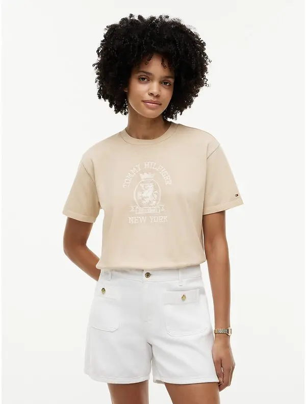 Tommy Hilfiger Crest Logo Garment-dyed Boxy T-shirt - Clayed Pebble