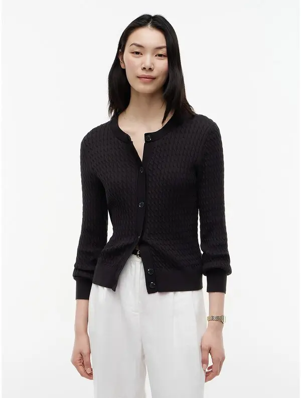 Tommy Hilfiger Cable Knit Crewneck Cardigan - Black