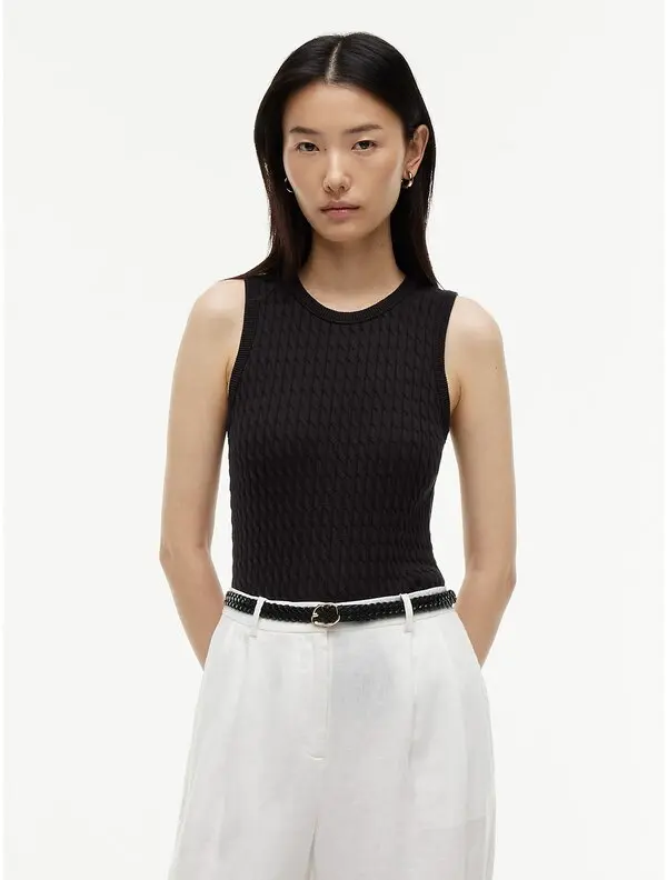 Tommy Hilfiger Slim Fit Cable Knit Tank Top - Black