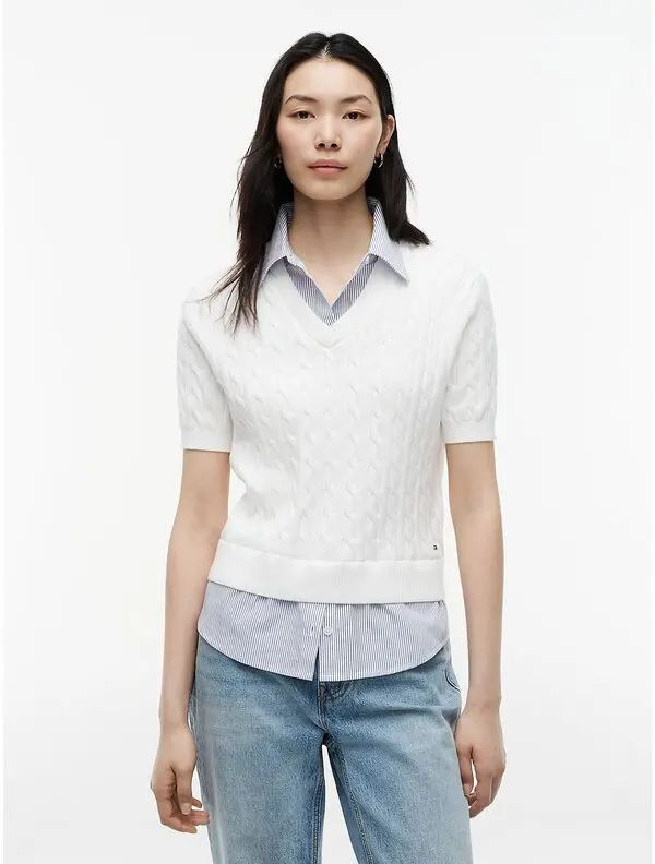 Tommy Hilfiger Layered-look Cable Knit Sweater - Ecru