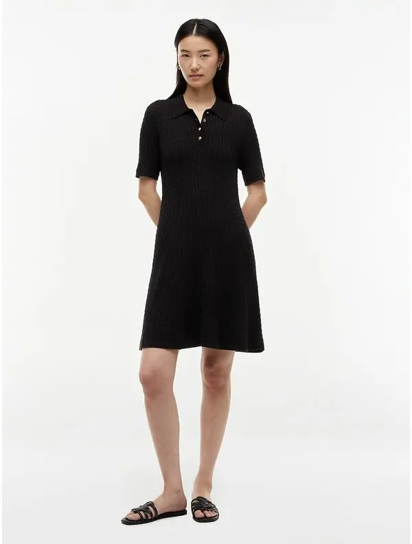 Tommy Hilfiger Short-sleeve Cable Knit Polo Mini Dress - Black