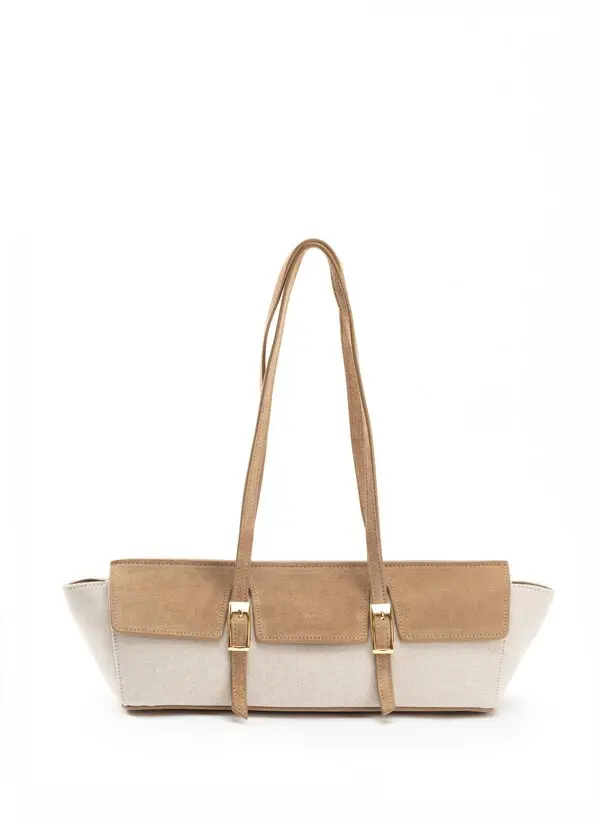 ELLEME Le Bateau Shoulder Bag In Suede And Canvas - Tan