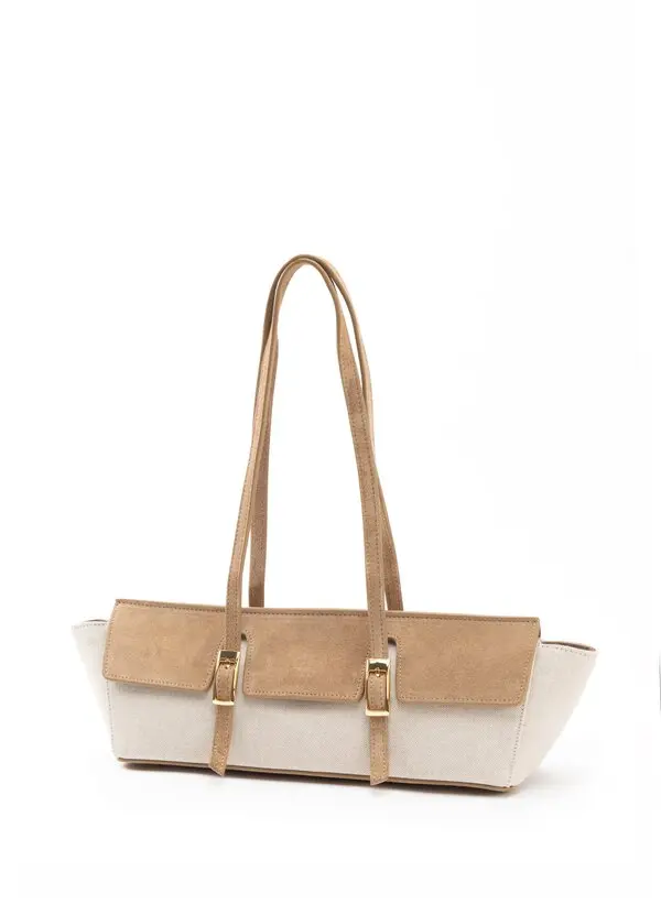 ELLEME Le Bateau Shoulder Bag In Suede And Canvas - Tan