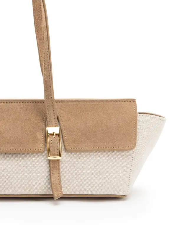 ELLEME Le Bateau Shoulder Bag In Suede And Canvas - Tan