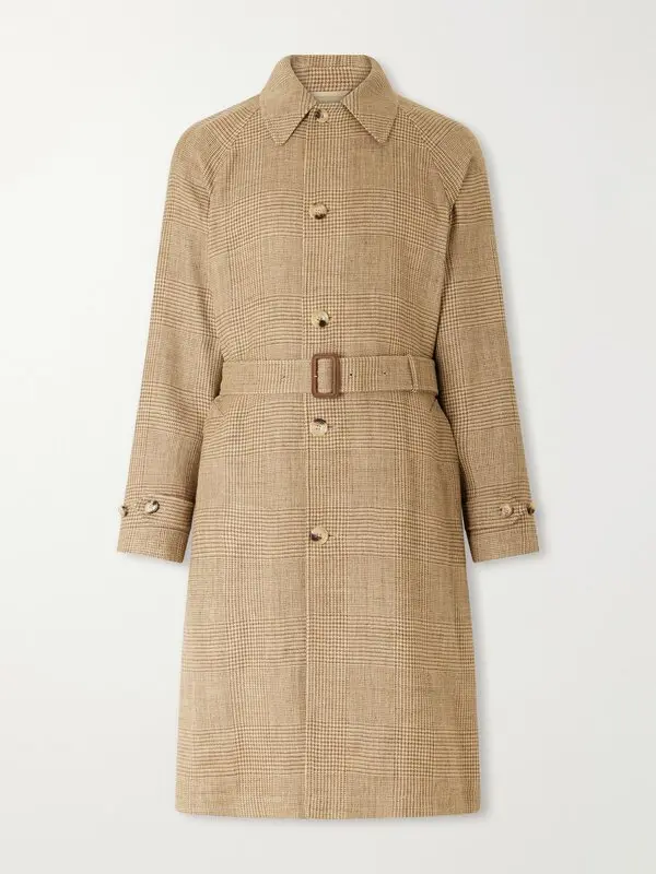 Polo Ralph Lauren Houndstooth Wool, Silk And Linen-blend Coat - Neutrals