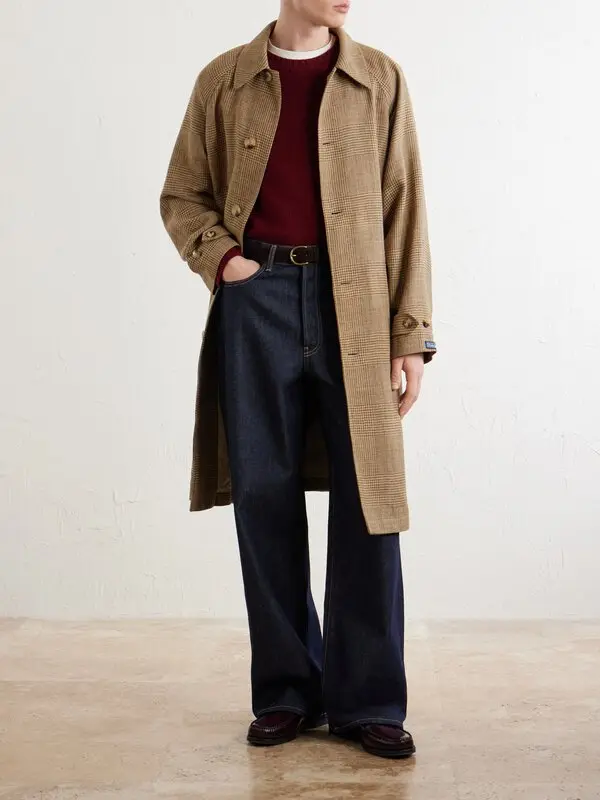 Polo Ralph Lauren Houndstooth Wool, Silk And Linen-blend Coat