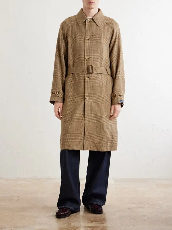 Polo Ralph Lauren Houndstooth Wool, Silk And Linen-blend Coat