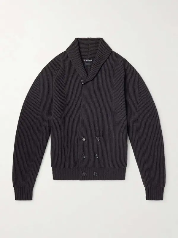 TOM FORD Double-breasted Ribbed Cashmere And Wool-blend Cardigan - Dark Gray