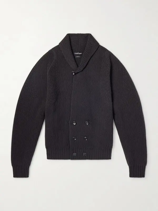 TOM FORD Double-breasted Ribbed Cashmere And Wool-blend Cardigan - Gray