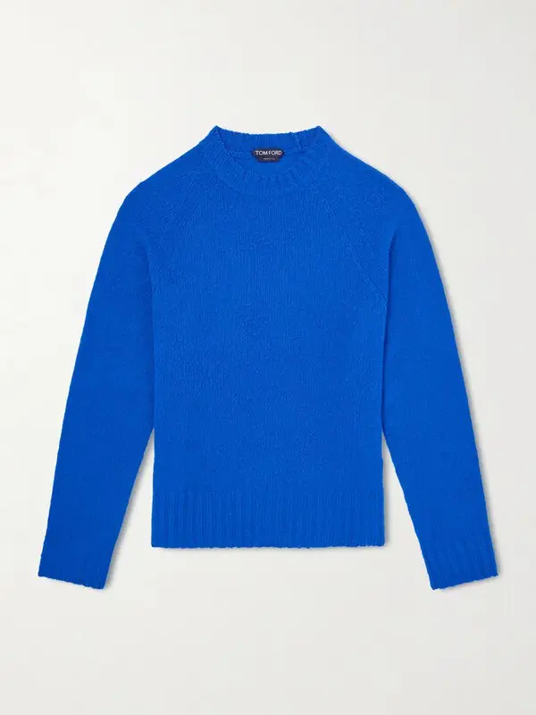 TOM FORD Brushed Cashmere Crew Neck Sweater - Blue