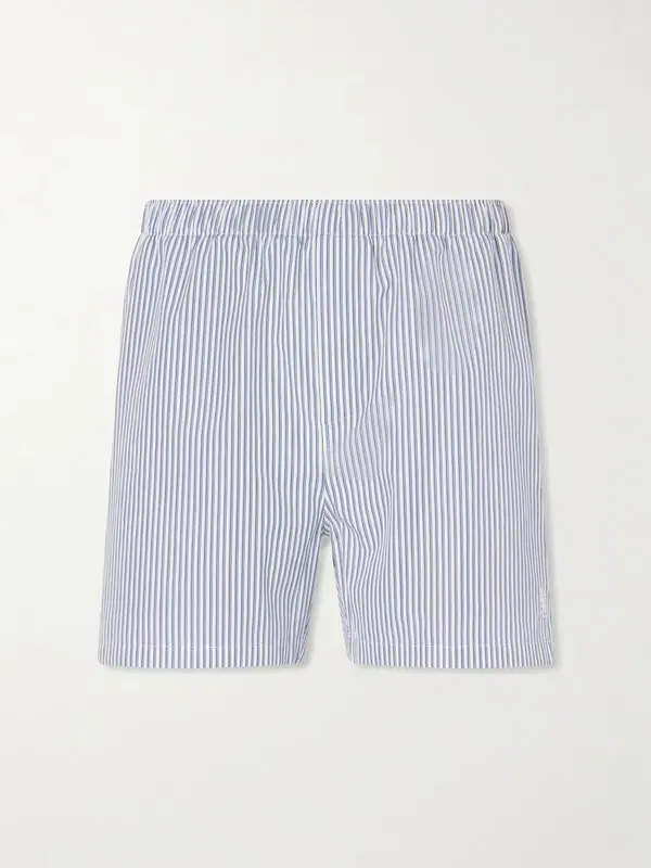 Saint Laurent Wide-leg Striped Cotton-poplin Shorts - Blue