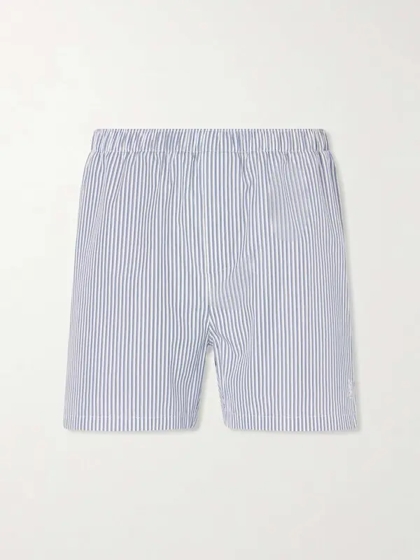 Saint Laurent Wide-leg Striped Cotton-poplin Shorts - Light Blue