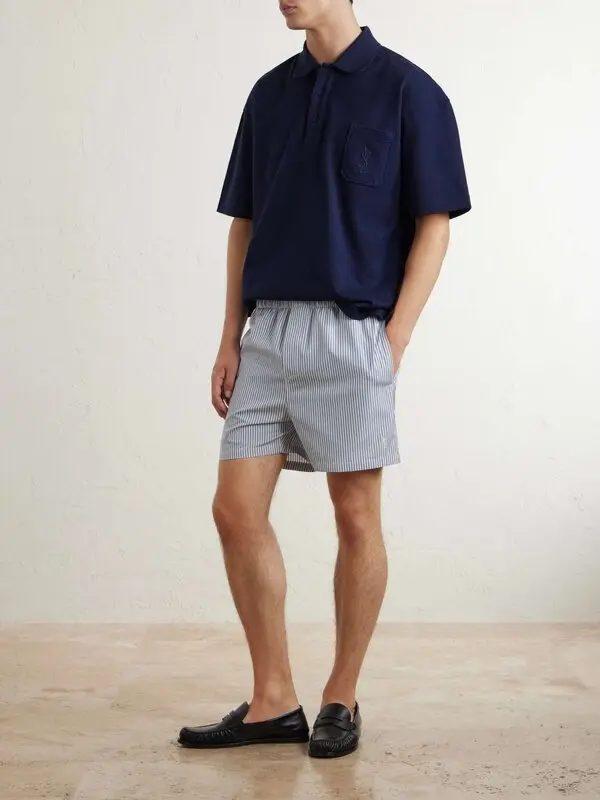 Saint Laurent Wide-leg Striped Cotton-poplin Shorts