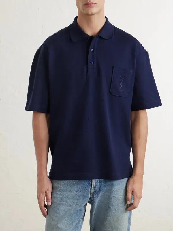 Saint Laurent Cassandre-embroidered Cotton-piqué Polo Shirt