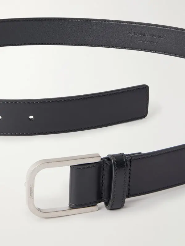 Saint Laurent Slim Leather Belt With Silver-tone Buckle