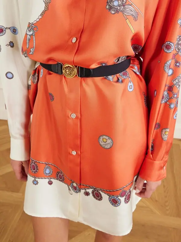 Versace Stolen Jewels Medusa-embellished Printed Silk-twill Mini Dress - Orange