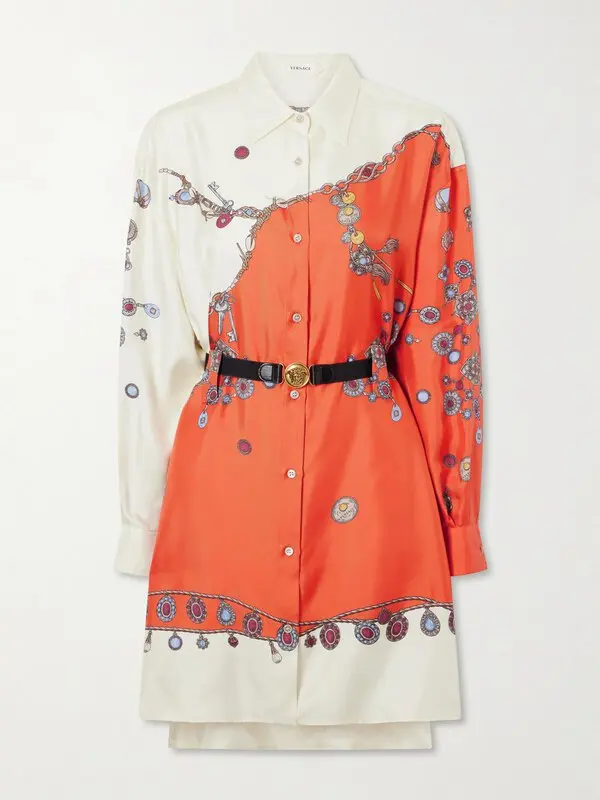 Versace Stolen Jewels Medusa-embellished Printed Silk-twill Mini Dress - Orange