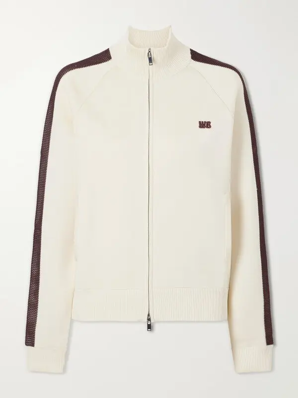 WALES BONNER Tide Logo Embroidered Knitted Track Jacket - Neutrals