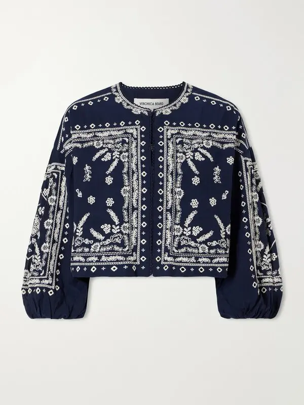 Veronica Beard Drake" Cropped Embroidered Jacket - Blue