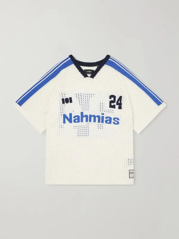 NAHMIAS Logo-jacquard Perforated Cotton T-shirt