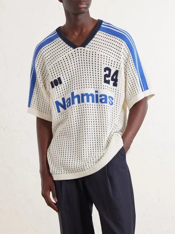 NAHMIAS Logo-jacquard Perforated Cotton T-shirt