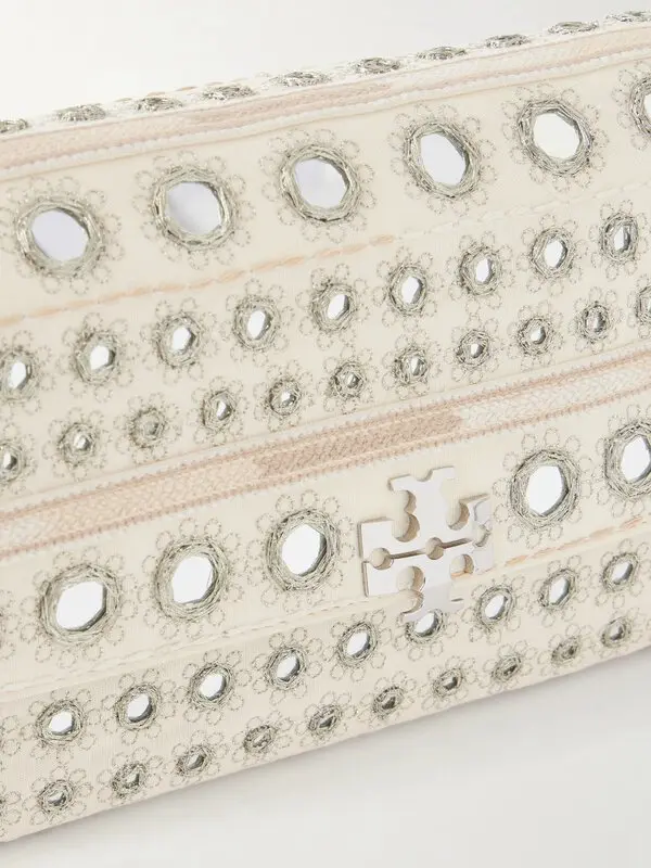 Tory Burch Charlie Embellished Canvas Shoulder Bag - Neutrals
