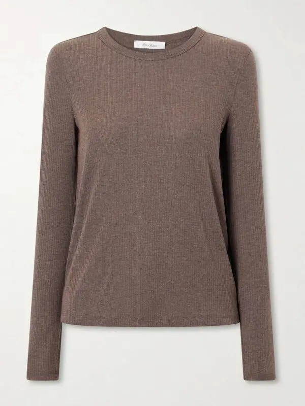 Max Mara Salmone Ribbed Jersey T-shirt - Light Brown