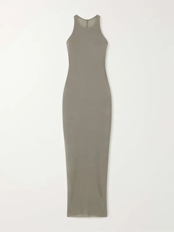 Rick Owens Tank Ribbed-jersey Halterneck Midi Dress - Gray