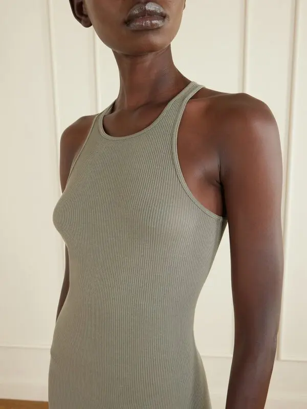 Rick Owens Ribbed-jersey Halterneck Midi Dress - Gray