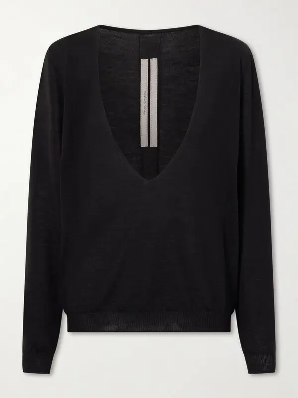 Rick Owens Wool V-neck Sweater - Black