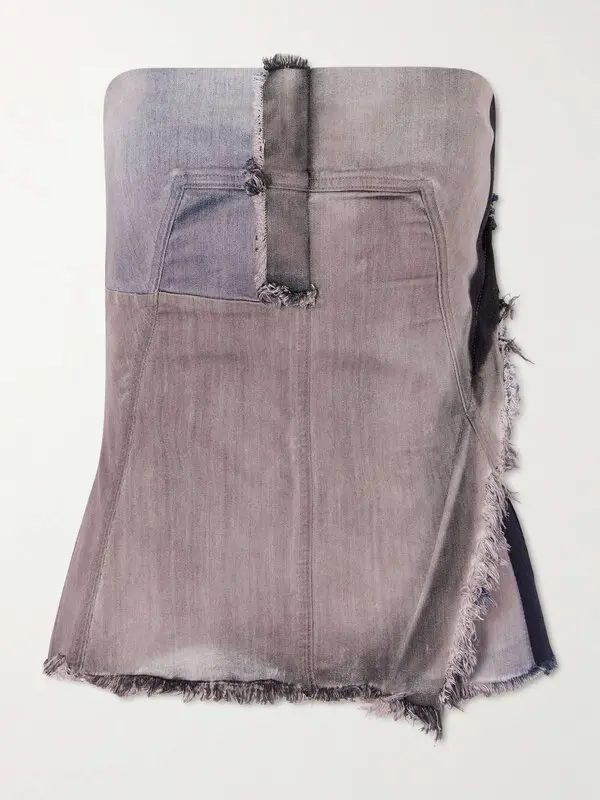 Rick Owens Frayed Denim Bustier Top - Blush