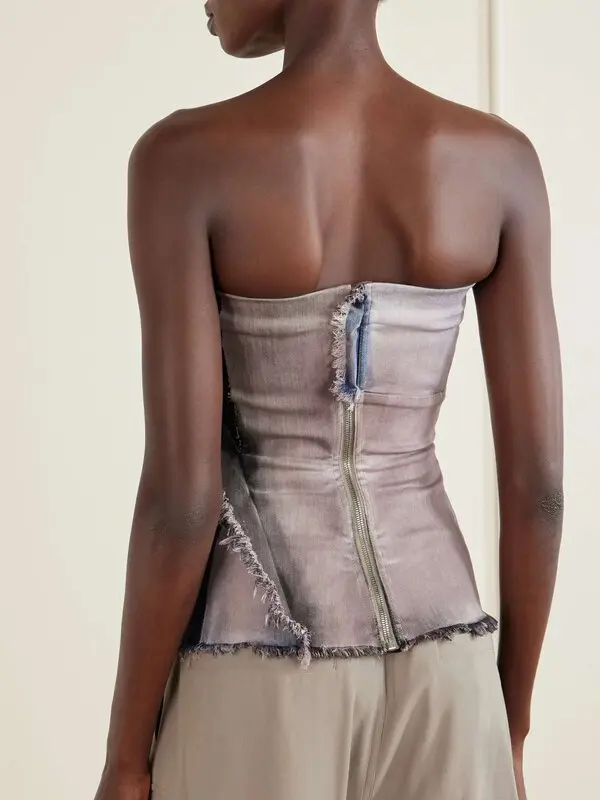 Rick Owens Frayed Denim Bustier Top
