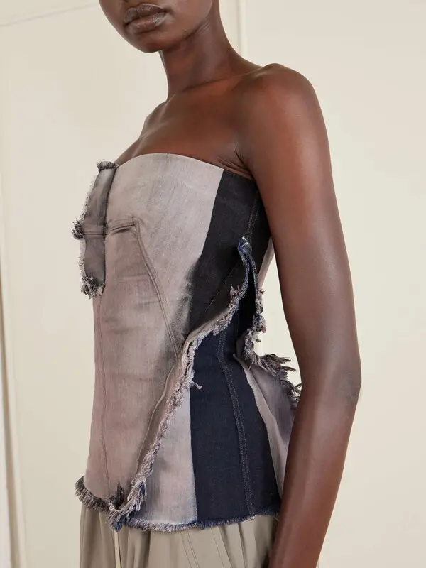 Rick Owens Frayed Denim Bustier Top