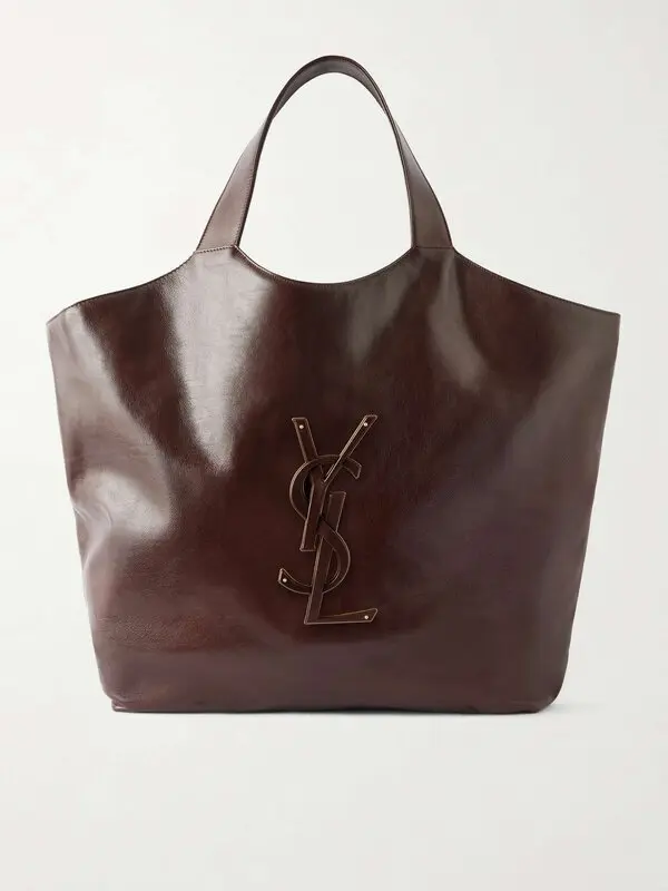 Saint Laurent Icare Maxi Cassandre-appliquéd Suede Tote - Brown