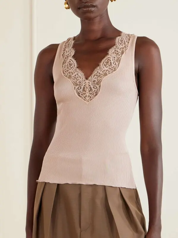 Saint Laurent Lace-trimmed Ribbed Silk-jersey Tank