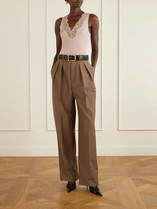 Saint Laurent Lace-trimmed Ribbed Silk-jersey Tank