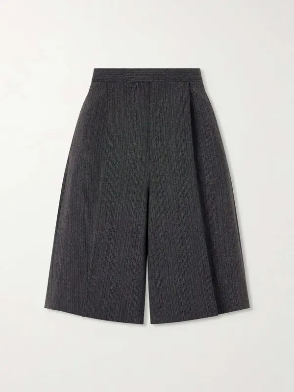 MAISON MARGIELA Striped Pleated Mélange-twill Shorts - Gray