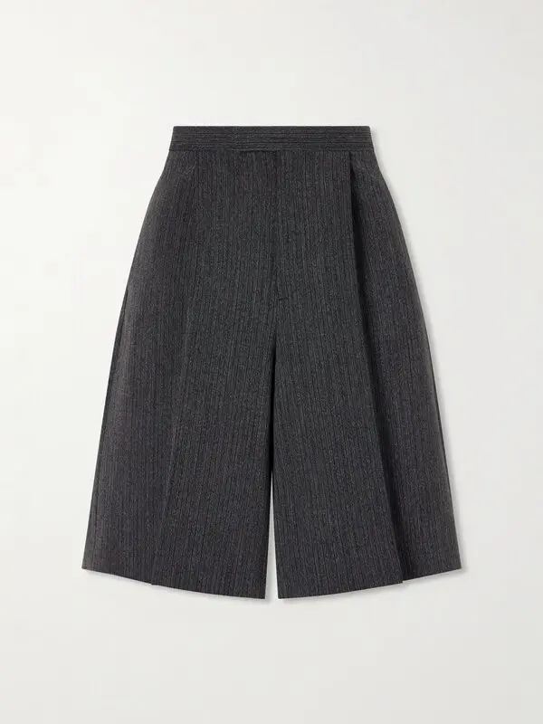 MAISON MARGIELA Striped Pleated Mélange-twill Shorts - Gray