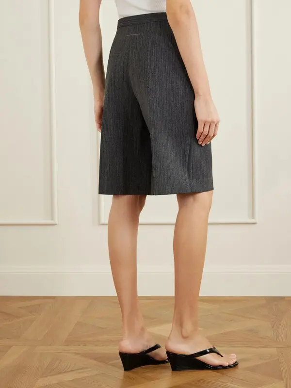MAISON MARGIELA Striped Pleated Mélange-twill Shorts - Gray