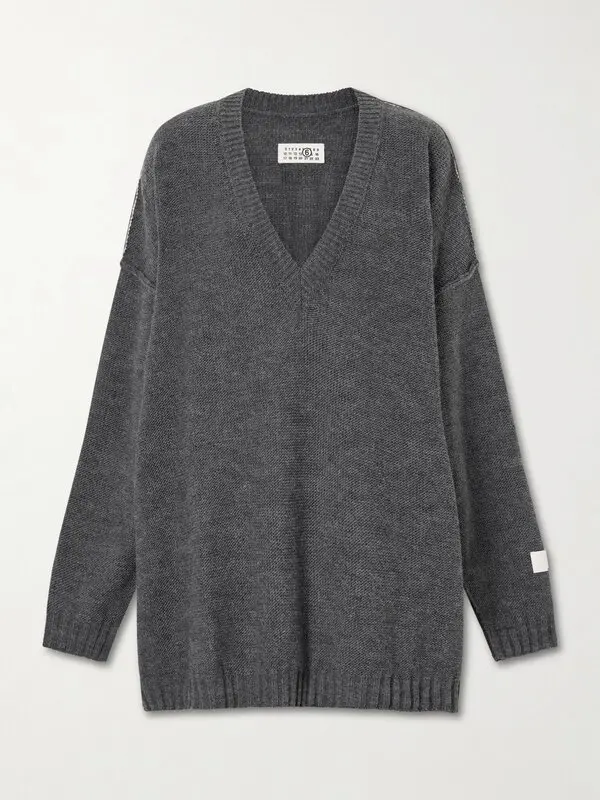 MAISON MARGIELA Oversized Wool And Alpaca-blend V-neck Sweater - Gray