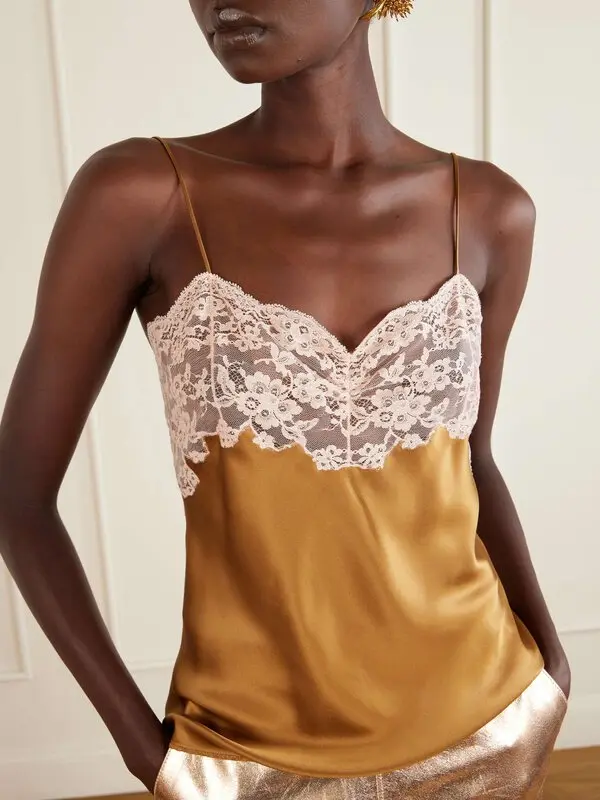 Saint Laurent Lace-trimmed Silk-satin Camisole