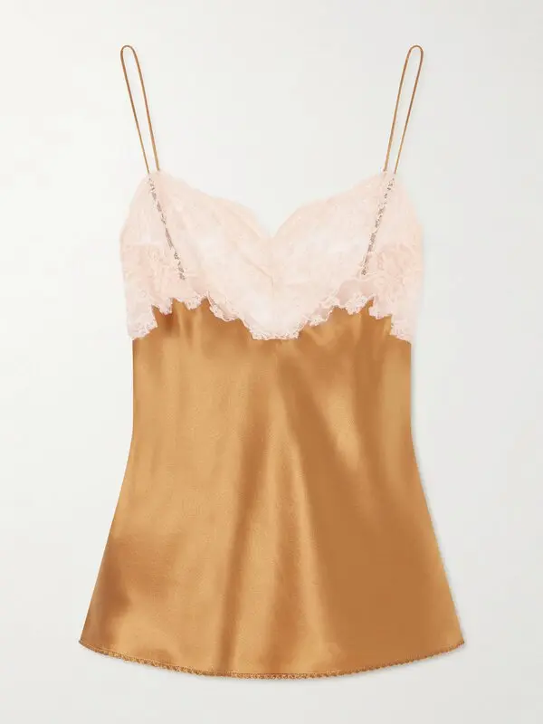 Saint Laurent Lace-trimmed Silk-satin Camisole - Yellow