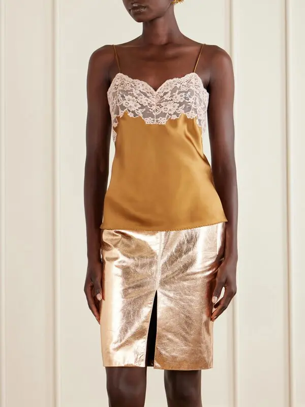 Saint Laurent Lace-trimmed Silk-satin Camisole
