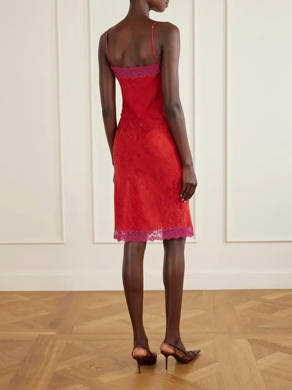 Saint Laurent Lace-trimmed Silk-satin Midi Dress