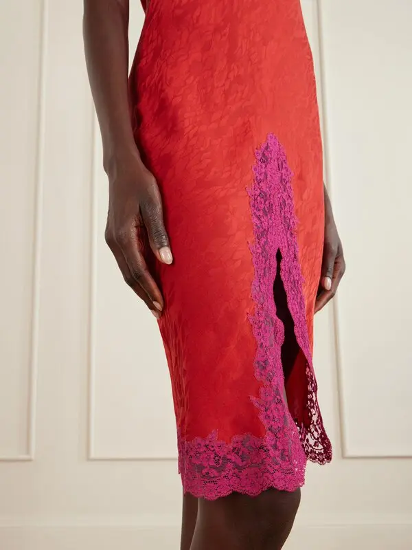 Saint Laurent Lace-trimmed Silk-satin Midi Dress