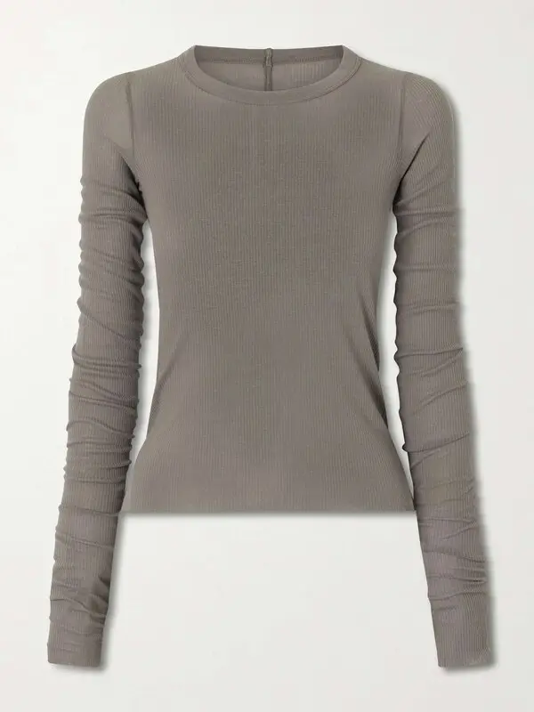 Rick Owens Frayed Ribbed Jersey T-shirt - Gray
