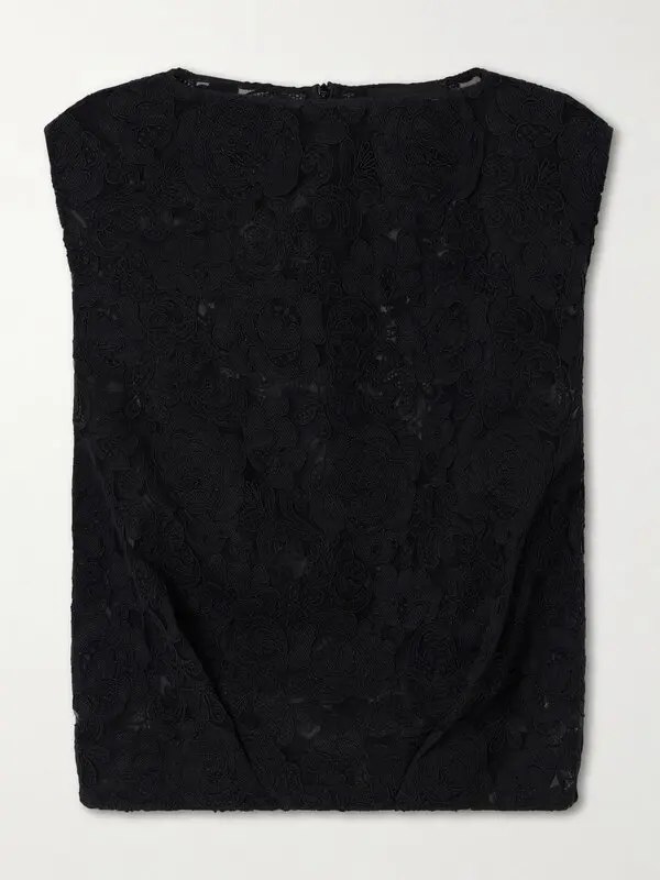 Simone Rocha Floral-embroidered Lace Cropped Blouse - Black