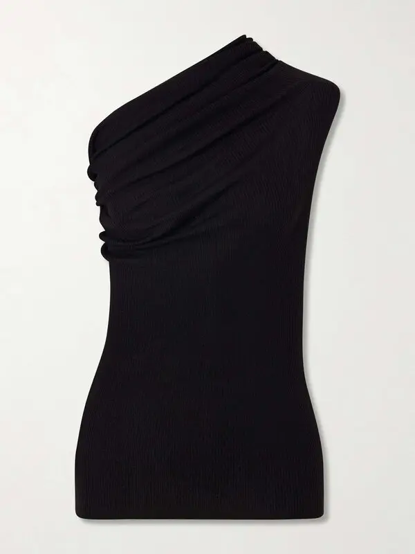 Rick Owens Athena One-shoulder Ribbed-knit Wool Top - Black