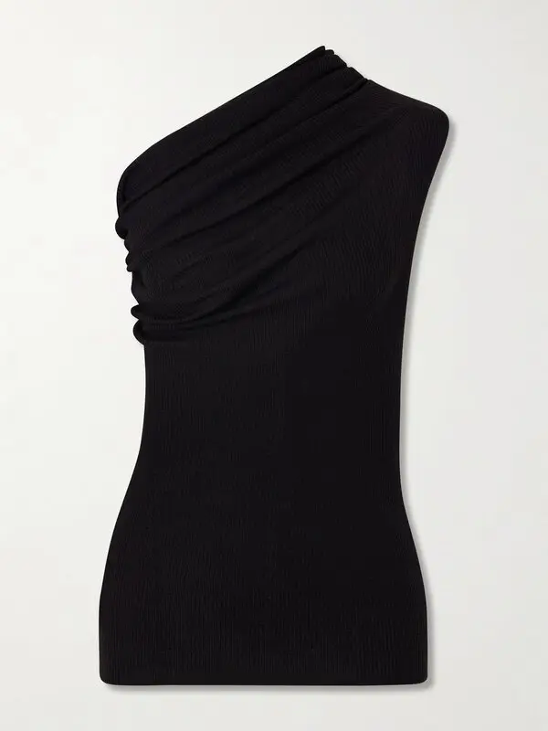 Rick Owens Athena One-shoulder Ribbed-knit Wool Top - Black